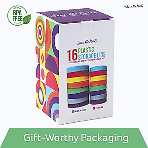 16 Pack Colored Plastic Ball Jar Lids, Kerr - 8 Regular Mouth & 8 Wide Mouth Mason Jar Lids Canning lids for Canning Jars, Reusable Mason Jar Plastic Lids for Yogurt