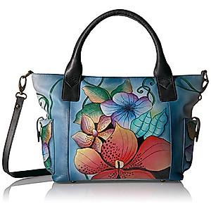 Anna by Anuschka Women's Zip-top Organizer With Outside Side Pockets Shoulder Handbag, Midnight Floral, One Size US