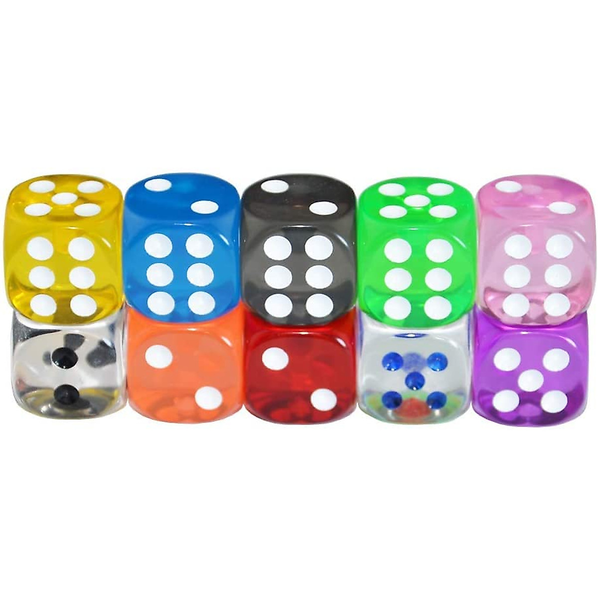 Accessories 22 Pack of 10 D6 Six Sided 16mm Clear Dice, Clear Points Crystal Sieve Bar Dice