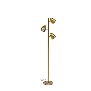 Brightech Jacob LED Standing Lamp, Modern Bright Floor Lamps for Living Rooms & Bedrooms, Tall LED Lighting Lamp with Adjustable 3 Light Tree – Antique Brass/Gold