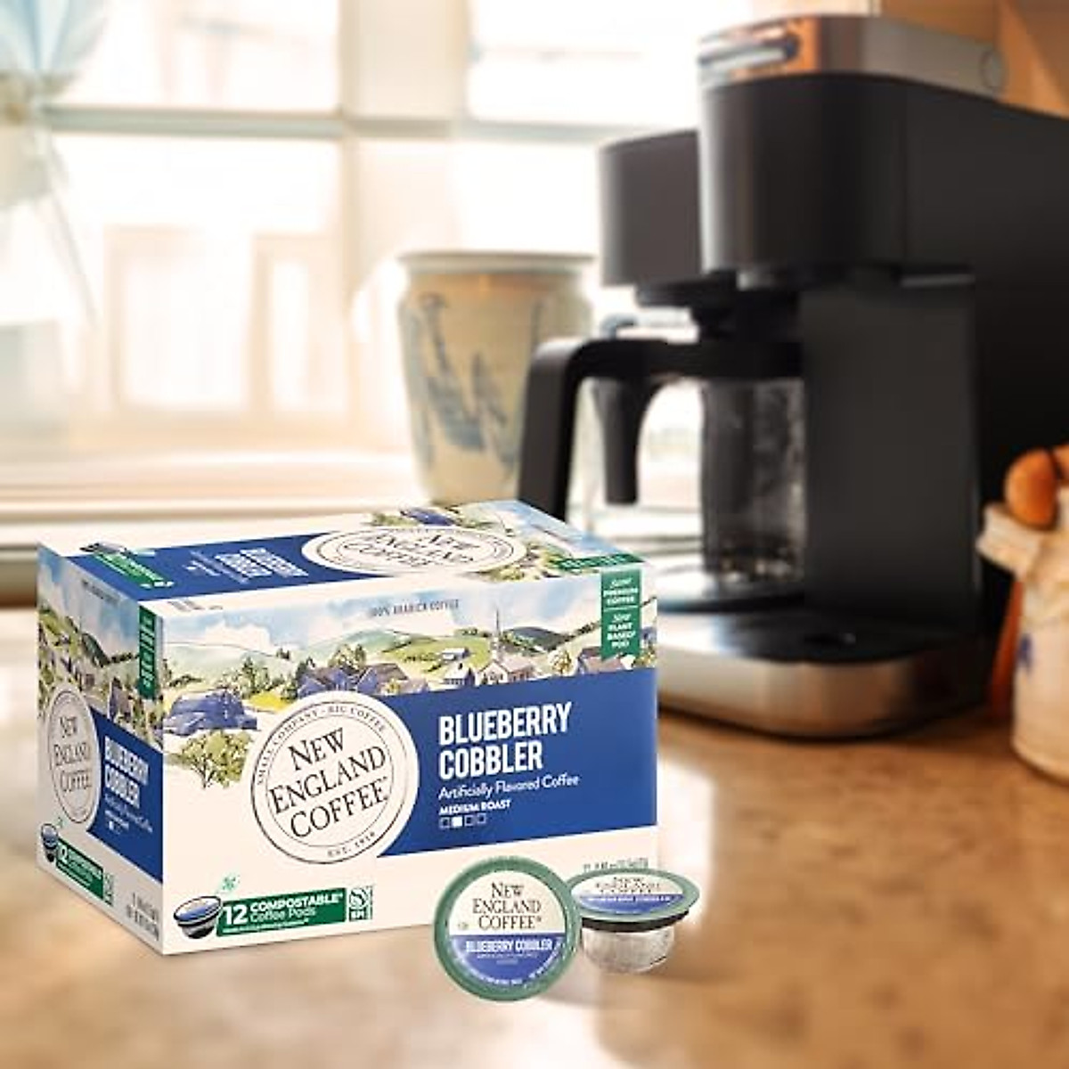 New England Coffee Blueberry Cobbler Medium Roast Single Serve Pods, 12ct Box (Pack of 6)