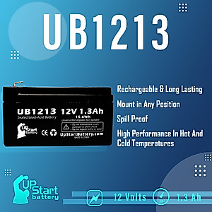 Replacement for Werker WKA12-1.3F Battery - Replacement UB1213 Universal Sealed Lead Acid Battery (12V, 1.3Ah, 1300mAh, F1 Terminal, AGM, SLA) - Includes Two F1 to F2 Terminal Adapters