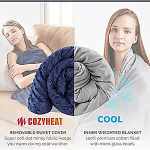 Degrees of Comfort Coolmax Weighted Blanket with Washable Cover Twin Size | 1 x Cozyheat Minky Plush Cover Included, Micro Glass Beads Technology | 48x72 12 lbs Navy