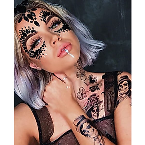 Black Halloween Face Gems, 2 Pcs Eco-Friendly Resin Material Self-Adhesive Mermaid Face Jewels Stick on Stickers Glitter Face Makeup Gems for Kids Festival Forehead Decorations