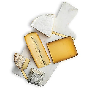 Cork & Mill Marble Cheese Board - Handcrafted Marble and Brass Charcuterie Board - Modern Decorative Kitchen Serving Platter - White Marble Cheese Tray with Gold Brass Accents - 15" Long Serving Board