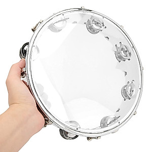 Tambourine for Adults 10 inch Double Row Metal Jingles Hand Held Musical Educational Drum Instrument for Party Games(Transparent color)