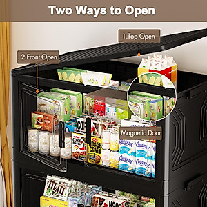 QAVABIN 120GAL Large Storage Bins with Lids and Wheels, 4 Tiers Stackable Closet Organizers and Storage, Collapsible Storage Bins with Doors, Plastic Folding Storage Containers for Room Garage, Black