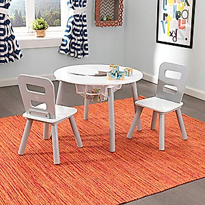 KidKraft 26166 Round Table and Chair Set, White/Gray, 3 & Wooden Sling Bookcase, Sturdy Canvas Fabric, Chevron Pattern- Gray & White