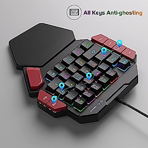 MageGee One Handed Professional Gaming Keyboard, RGB Backlit 35 Keys Mini Wired Mechanical Keyboard with Red Switch for PC Gamer, Support 6 Macro Keys - Black/Red