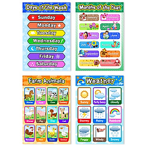 Educational Preschool Poster for Toddler and Kid with Glue Point Dot for Nursery Homeschool Kindergarten Classroom - Teach Numbers Alphabet Colors Days and More 16 x 11 Inch (10 Pieces, Style B)