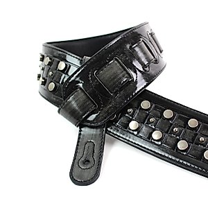 Walker & Williams DLX-215 Antiqued Black Finish Padded Guitar Strap with Metal Studs For Acoustic, Electric, And Bass Guitars