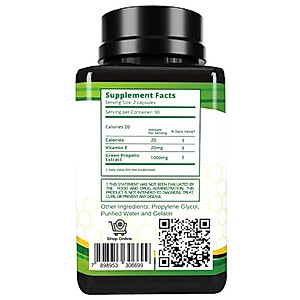 Propolis Health Propolis Capsules 1000mg-Daily with Vitamin E Per 2 Capsules - Brazilian Green Propolis Extract - Immune Booster 50 Days Supply Propolis Capsules (180 Capsules)