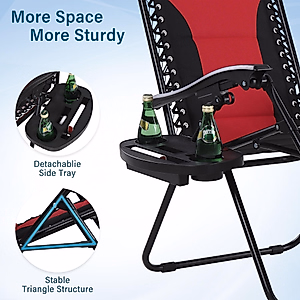 MFSTUDIO Padded Zero Gravity Recliner Chair Set of 2, Folding Patio Lounge Chair w/Adjustable Pillows & Cup Holder for Poolside Backyard, Support 350lbs(Red)