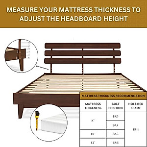 Bme Caden 15'' Bed Frame with Adjustable Headboard - Mid Century, Retro Style with Acacia Wood - No Box Spring Needed - Wood Slat Support - Easy Assembly - Walnut, King (U.S. Standard)