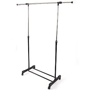 Guangshuohui Clothes Garment Rack, Clothing Rolling Rack on Wheels and Bottom Shelves, Black & Silver (A)