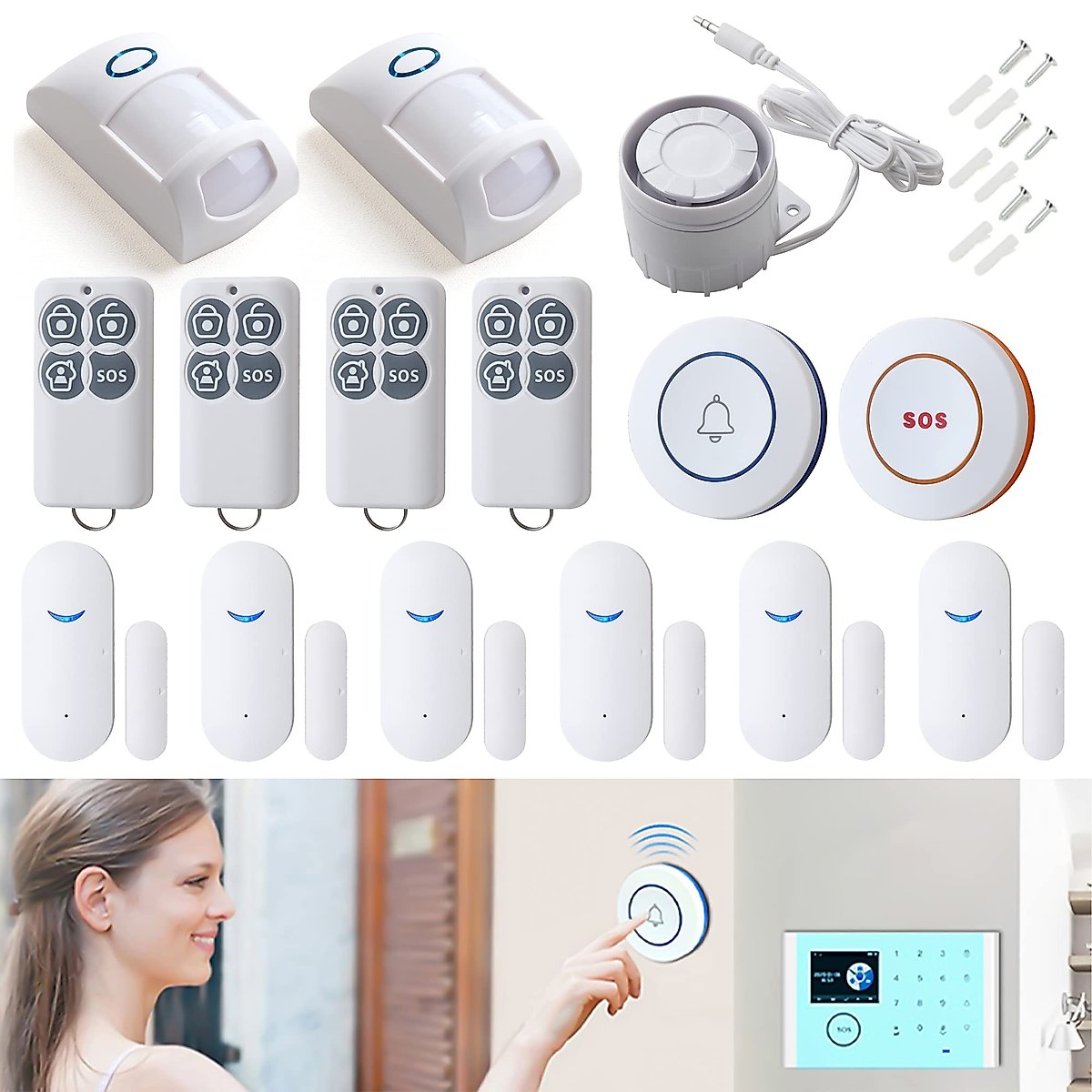 SEHOMY 16 Pieces kit Home Security System with GSM and WIFI APP Control, Wireless Door sensor Burglar Realtime Alarm for Office Shop, Apartment Security, Compatible with Alexa and Google Assistant
