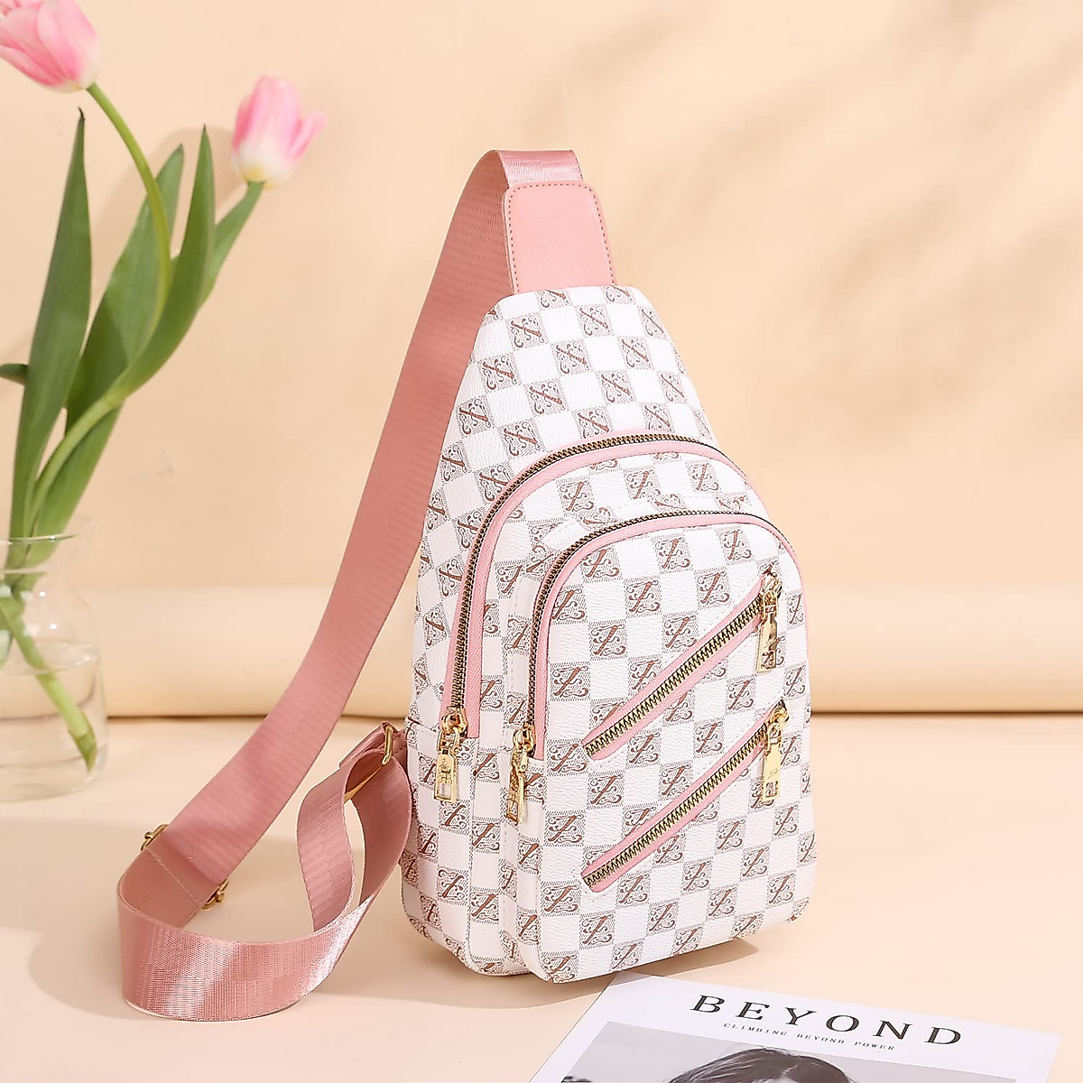 Anfei Sling Backpack Sling Bag for Women, Chest Bag Daypack Crossbody Sling Backpack (B-Pink)