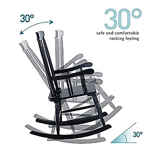 PHI VILLA Outdoor Wood Rocking Chair, Oversized Acacia Wood Slat Back Rocker Chairs for Patio, Deck, Balcony, Porch and Indoor, 30° Safe Recline Support 350 lbs - Black
