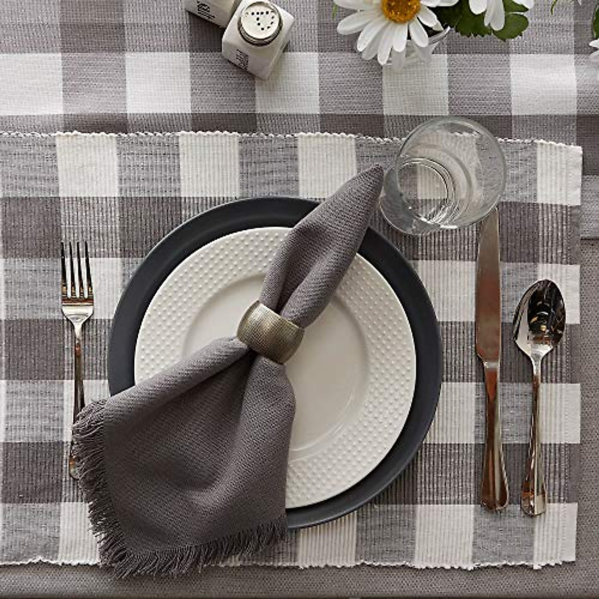 DII Buffalo Check Collection, Classic Farmhouse Tabletop Set, Placemat Set, 13x19, Gray & White, 6 Piece