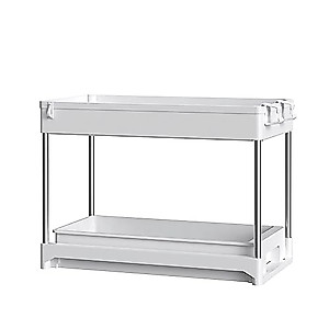 SZIPJAMP Under Sink Organizers and Storage 2 Tier Slide Out Kitchen Cabinet Organizer Sturdy Metal Storage Rack White Matte Kitchen Shelf for Countertop