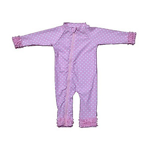 SwimZip Baby Girl Long Sleeve Sunsuit with UPF 50+,Sassy Surfer Pink Dots,6-12 Months