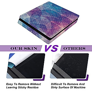 FOTTCZ Whole Body Vinyl Skin Sticker Decal Cover for PS4 Slim Console and 2PCS Controller Blue and Purple Geometric Grid and Circular