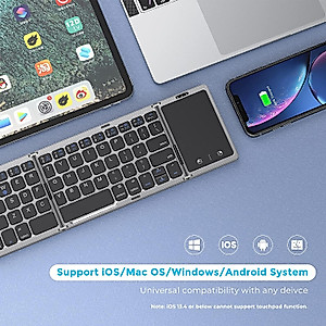 seenda Foldable Bluetooth Keyboard for Travel, Tri-Folding Wireless Portable Keyboard with Touchpad, Rechargeable Multi-Device Small Keyboard, for Laptop Tablet PC Smartphone Windows iOS Android