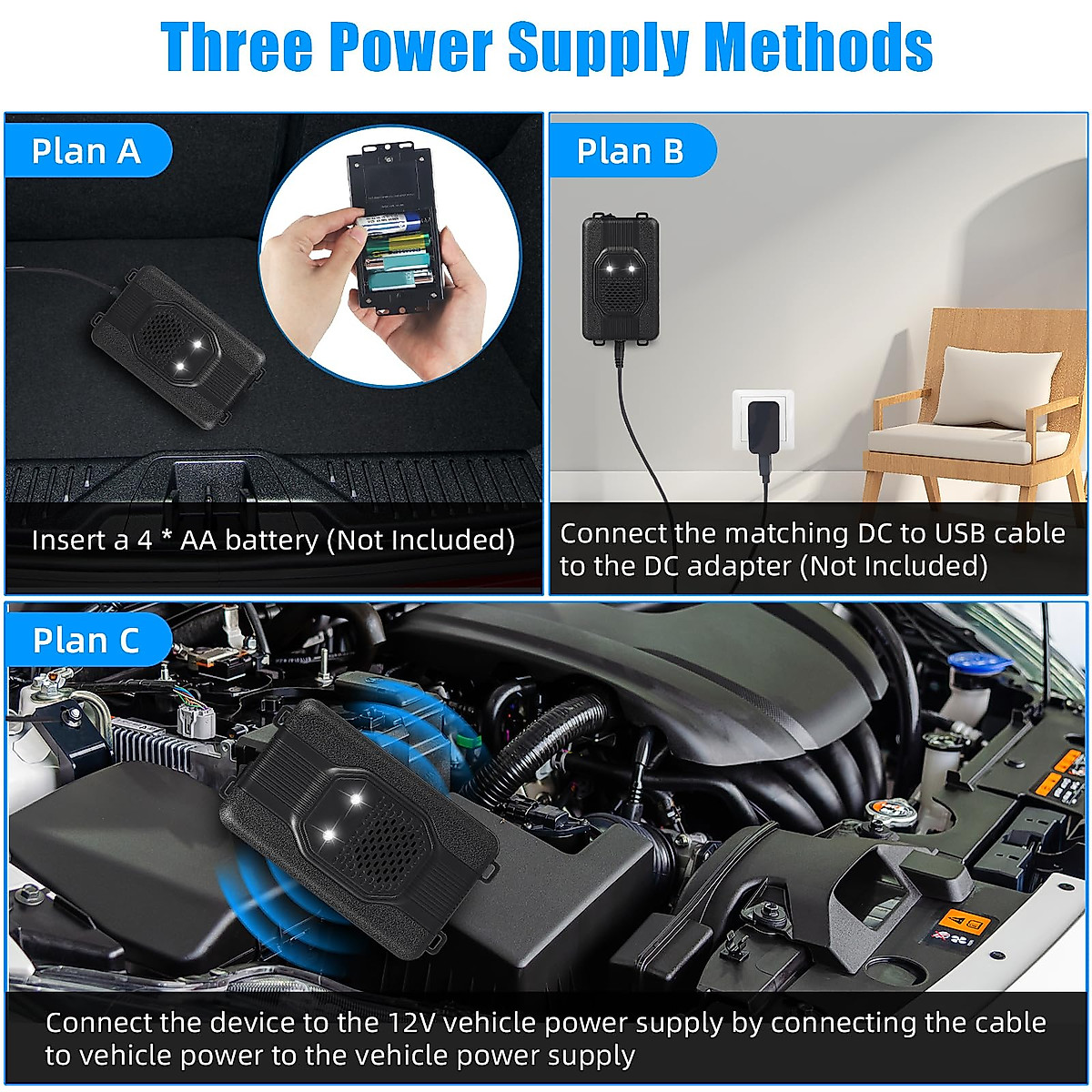 Rodent Deterrent for Cars,2 Pack Car Rodent Repellent Under Hood with Ultrasonic and Strobe Light to Keep Rodents Squirrels Out of Car,Battery Operated Rodent Repellent for Car Engines RV Garage