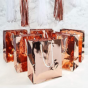 Sparkle and Bash Rose Gold Metallic Medium Gift Bags with Handles for Weddings, Birthdays (9.25 x 8 x 4.25 in, 24 Pack)