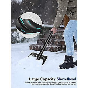 Pawsdot Snow Shovel, 36.2" Retractable Large Capacity Snow Shovel 3 Piece Aluminum Lightweight Portable Metal Snow Shovel for Car Driveway Trunk Camping Garden Beach Snow Removal, Black