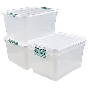 Readsky 85 Quart Clear Plastic Storage Bins with Wheels, Large Latching Boxes, 4 Packs