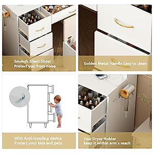 jiteentarou 47" Large Vanity Desk with Mirror and Lights, LED White Vanity Set with Stool and Power Outlet, Lighted Make up Vanity Desk with Drawers and 3 Lighting Modes for Women, Girls(White)