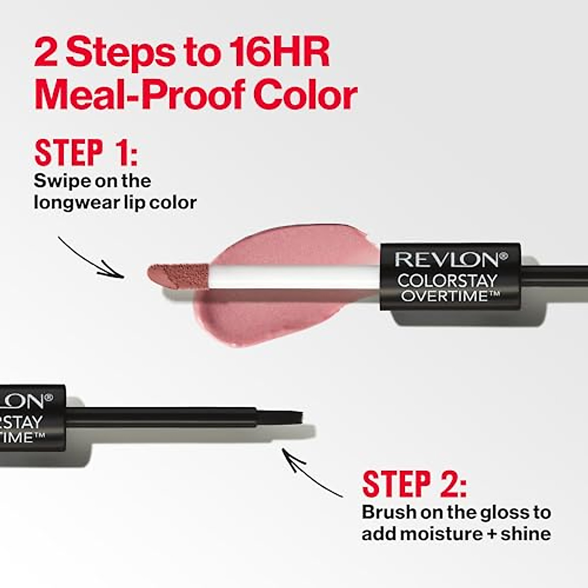 Revlon Liquid Lipstick with Clear Lip Gloss, ColorStay Overtime Lipcolor, Dual Ended with Vitamin E, 480 Unending Red, 0.07 Fl Oz