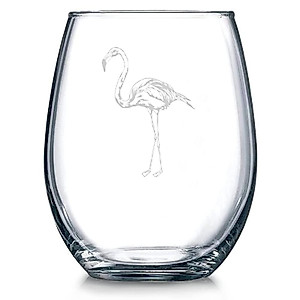 Flamingo Silhouette Crystal Stemless Wine Glass Etched Funny Wine Glasses, Great Gift for Woman Or Men, Birthday, Retirement And Mother's Day 17oz