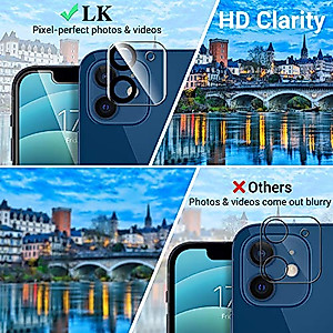 [3+3+1] LK 3 Pack iPhone 12 Screen Protector + 3 Pack Lens Protector with Alignment Frame, [9H] Tempered Glass, Scratch-Proof, Bubble-Free, Smooth Touch Screen Protector for iPhone 12, Clear, 6.1-inch