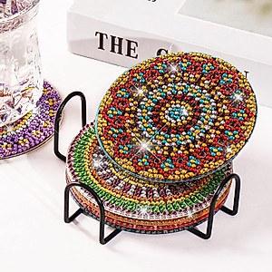 FSTSLK Diamond Art Kits - 6 Pcs Diamond Painting Coasters with Holder - DIY Mandala Coasters for Beginners, Adults & Kids Art Craft Supplies - Cool Valentines Day Gifts & Easter Basket Stuffers