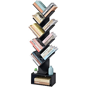 Tajsoon 9 Tier Tree Bookshelf, Tree Bookcase with Drawer, Floor Standing Book Storage Shelf, Modern Book Organizer for Bedroom, Living Room, Home Office, Black