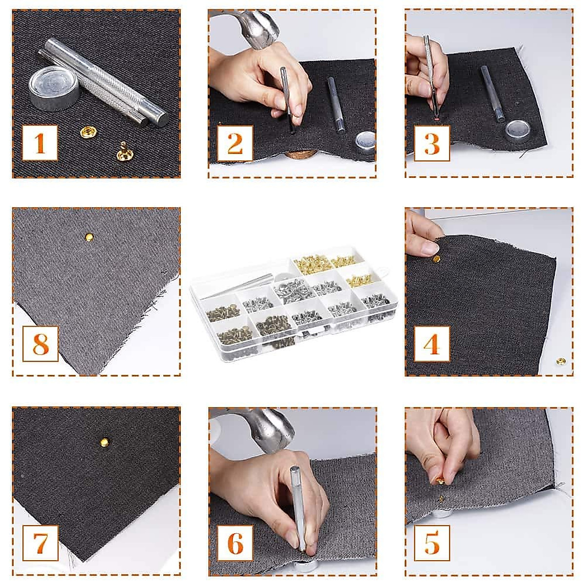 Selizo 480 Sets 4 Colors 3 Sizes Leather Rivets Double Cap Rivet Tubular Metal Studs with 3 Pieces Setting Tool Kit for Leather Craft Repairs Decoration