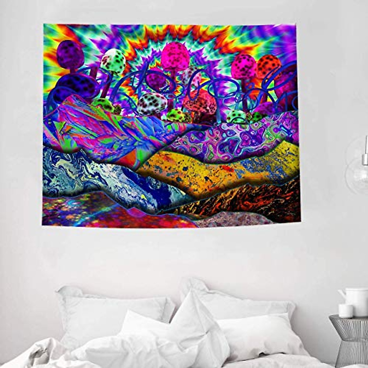 Trippy Tapestry Psychedelic Mountain - Magic Mushroom Wall Hanging Multiple Colorful Hippie Tapestries Art Window Treatments Valance Bedroom Decor Living Room Door Curtain Balcony Sheer Room Divider