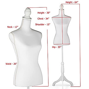 Female Dress Form Mannequin Torso Adjustable Height Mannequin Body with Tripod Stand for Clothing Dress Jewelry Display, White
