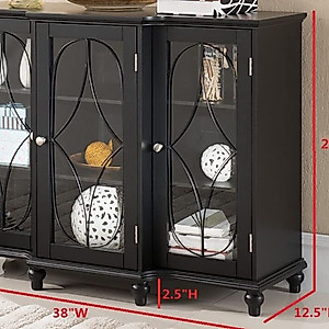 Pilaster Designs Logan Cherry Wood Contemporary Sideboard Buffet Console Table with Glass Cabinet Doors and Adjustable Storage Shelves