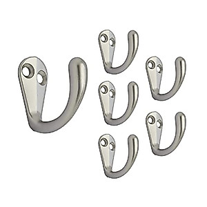 QCAA Single Prong Robe Hook Hanger, Zinc Die Cast, Matte Nickel, Made in Taiwan, 6 Pack