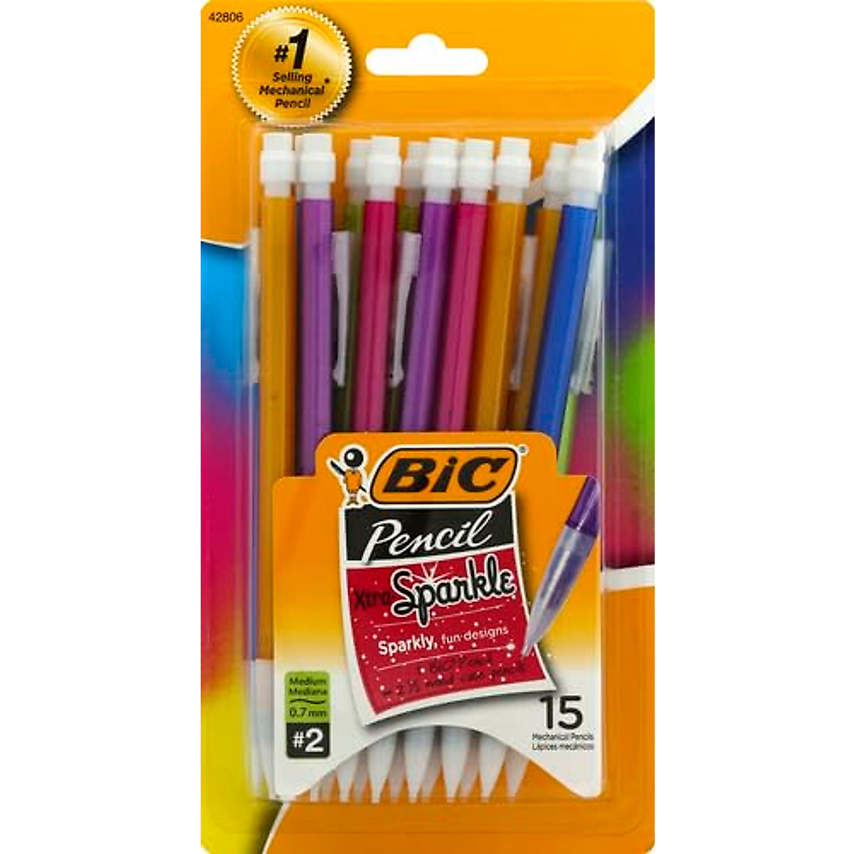 BIC Xtra-Sparkle Mechanical Pencil, Medium Point (0.7mm), Fun Design With Colorful Barrel, 15-Count