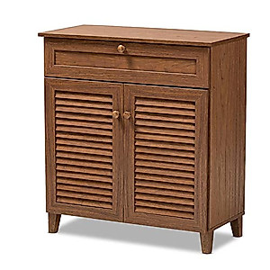 Baxton Studio Coolidge Wood 4-Shelf and Drawer Shoe Cabinet in Walnut Brown