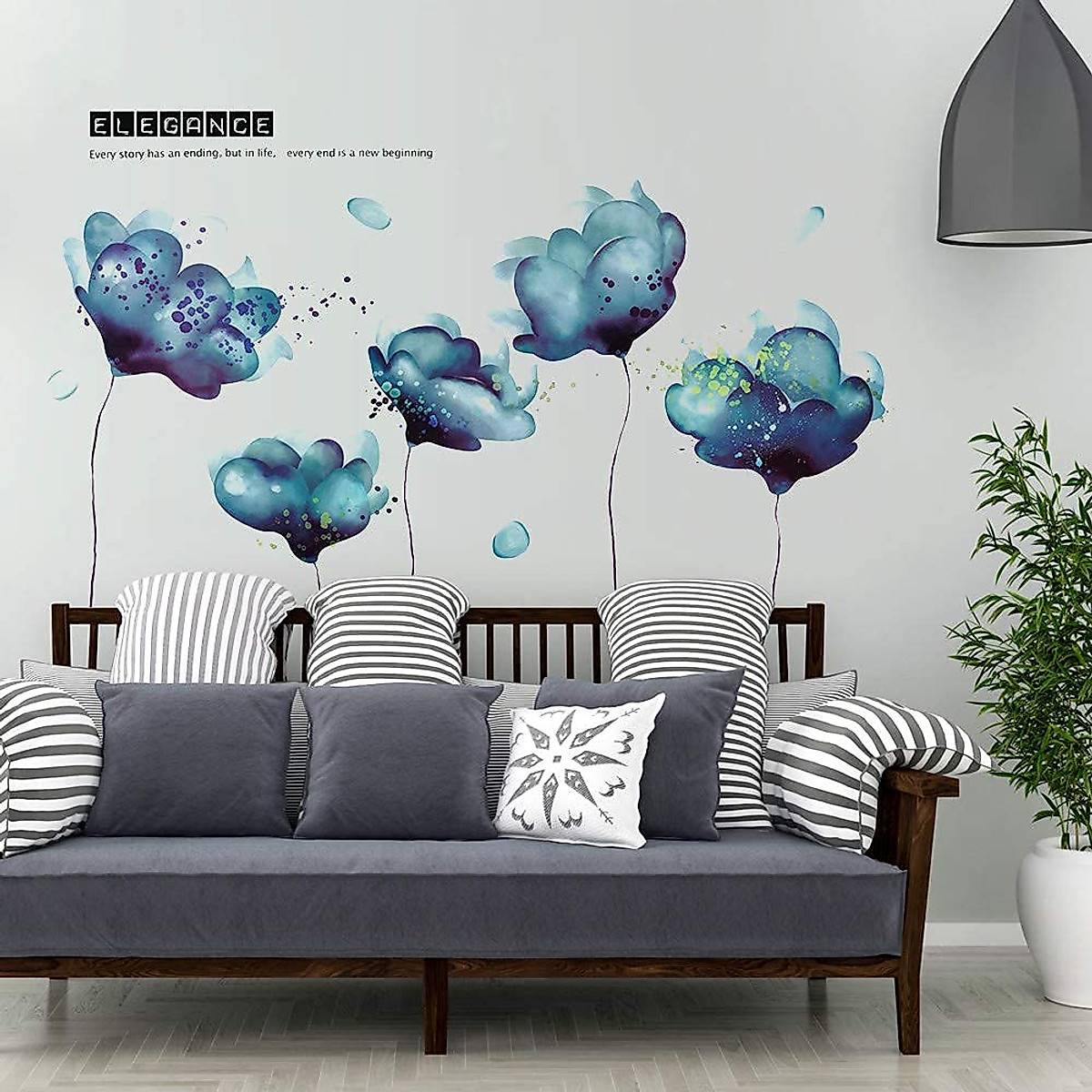 RW-2003 Removeable 3D Blue Dream Flower Wall Stickers DIY Home Wall Decoration Art Decor Wall Decal Peel and Stick Murals for Girls Kids Babys Bedroom Living Room Offices Nursery Bathroom Playroom