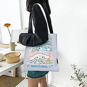 TAWVNUH Anime Tote Bag for Women and Girls Cute Aesthetics Cosmetic Bag Reusable Canvas Makeup Bag Shopping Bag Gym Bag Grocery Bag