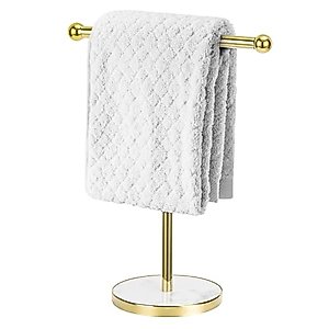 YINMIT Hand Towel Holder Stand, Bathroom Countertop Towel Rack with Marble Base, Freestanding Kitchen Towel Rack, Heavy Duty T-Shape Face Towel Stand for Bathroom, Kitchen, Vanity