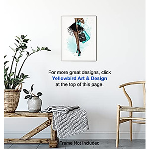 Light Blue Fashion Designer Wall Art - Black Woman, African American Women, Teens, Girls Bedroom - High Fashion Design Wall Decor - Glam Gifts for Latina, African American Woman - Black Culture