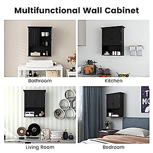 Giantex Bathroom Wall Mounted Cabinet - Storage Cabinet w/Adjustable Shelf, 2-Door Over The Toilet Cabinet, Space-Saving Organizer for Bathroom, Living Room, Entryway, Medicine Cabinet (Black)