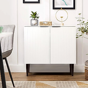 VOWNER Sideboard Buffet Cabinet, Kitchen Accent Cabinet, Modern Credenza with Doors and Adjustable Shelves, Accent Cabinet for Dining Room, Hallway, Bathroom, White